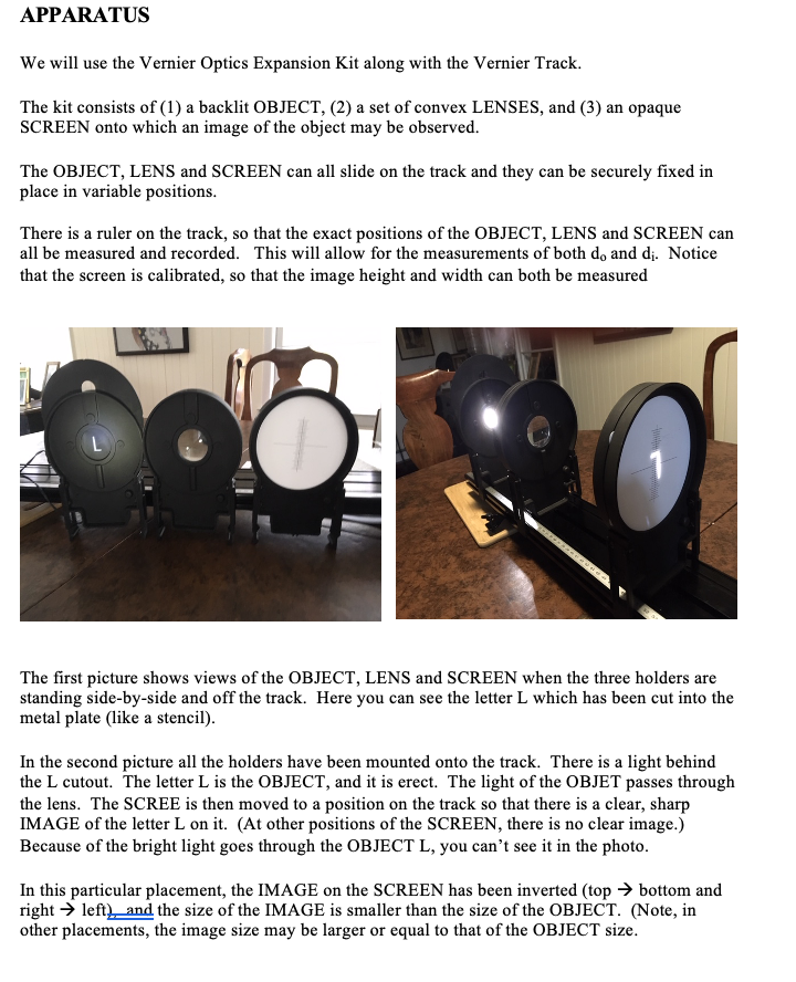 Solved APPARATUS We will use the Vernier Optics Expansion | Chegg.com