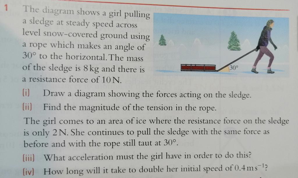 Solved 1 30° The diagram shows a girl pulling a sledge at | Chegg.com