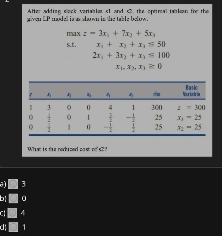 Solved After adding slack variables sl and s2, the optimal | Chegg.com