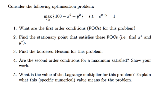 Solved Consider the following optimization problem: max 100 | Chegg.com