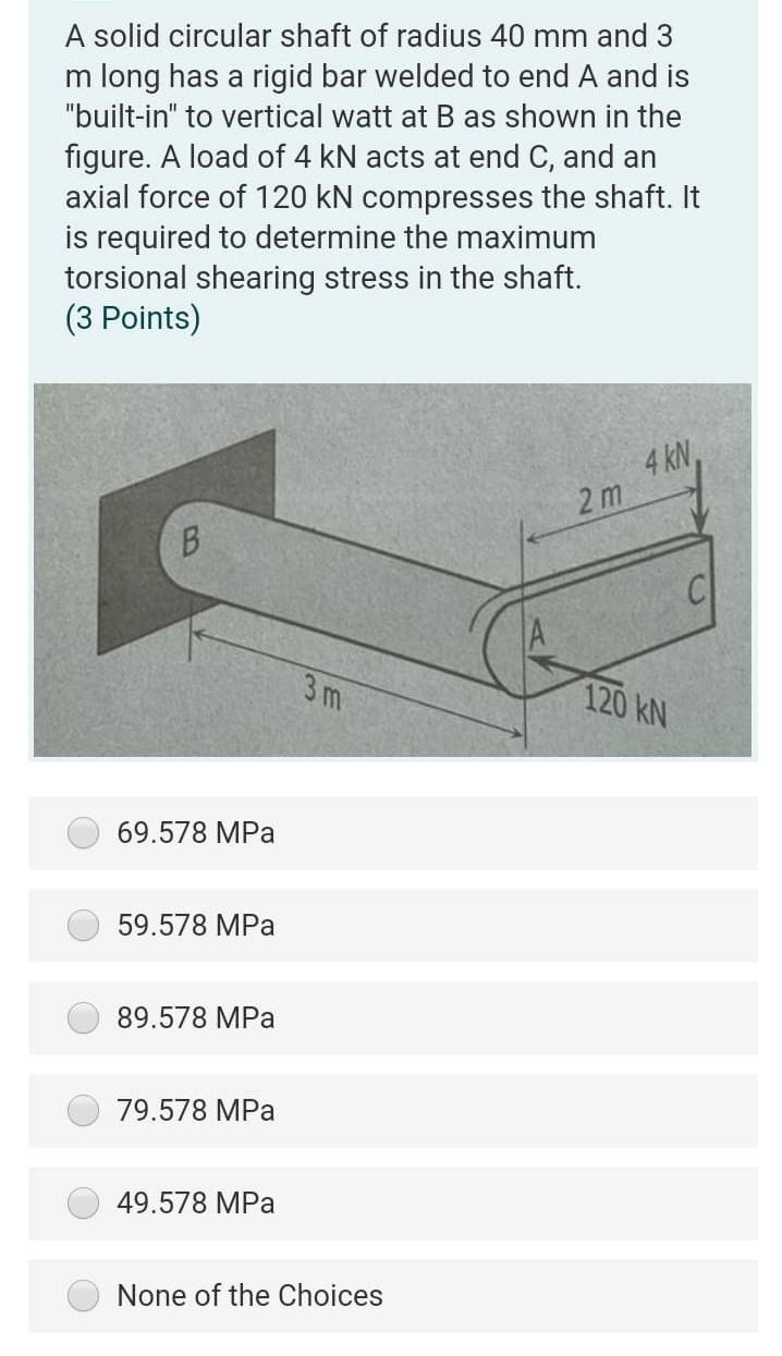 Solved A solid circular shaft of radius 40 mm and 3 m long | Chegg.com