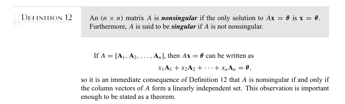 Solved DEFINITION 12 An (n x n) matrix A is nonsingular if | Chegg.com