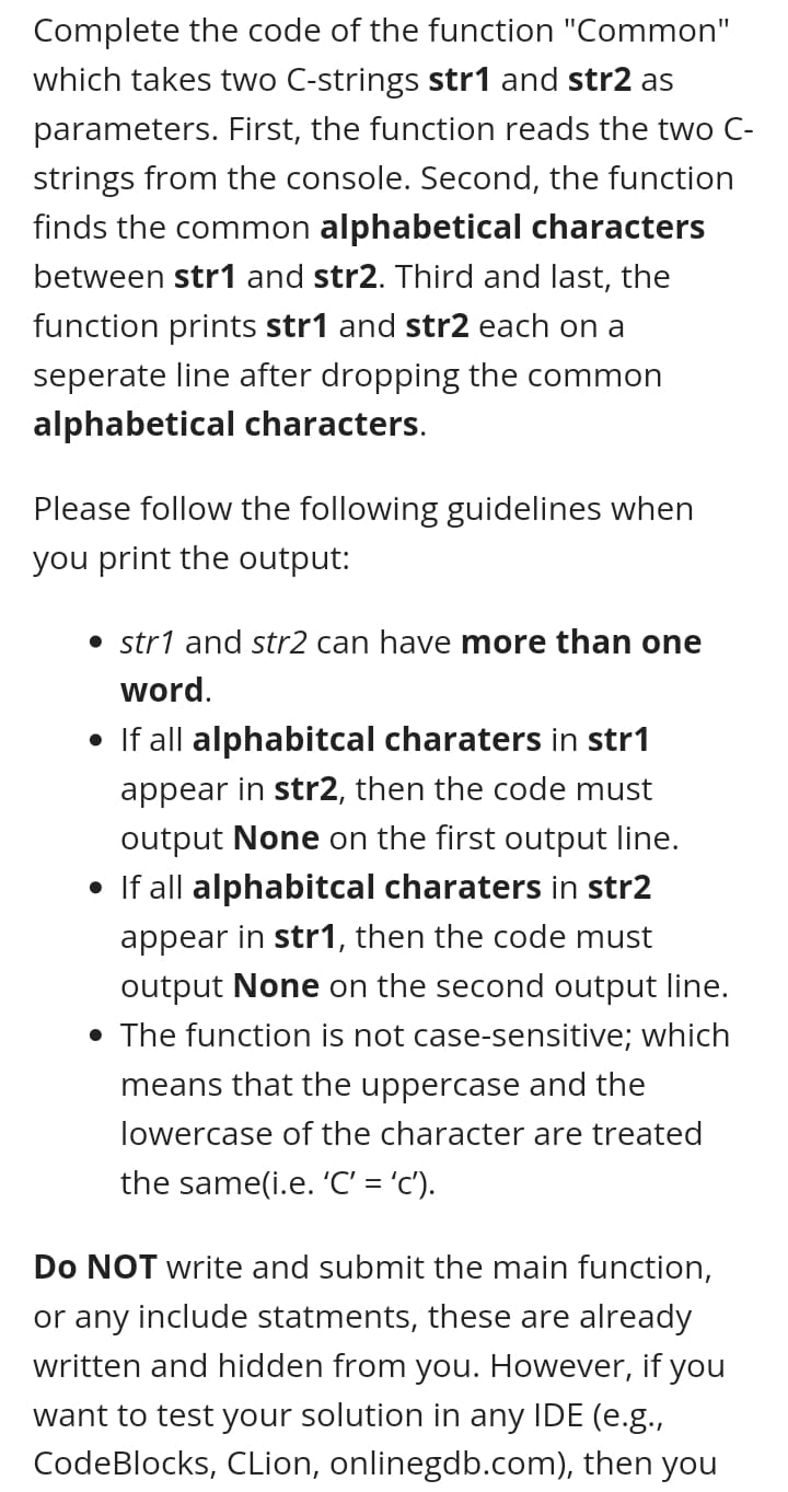 Solved Complete the code of the function "Common" which | Chegg.com