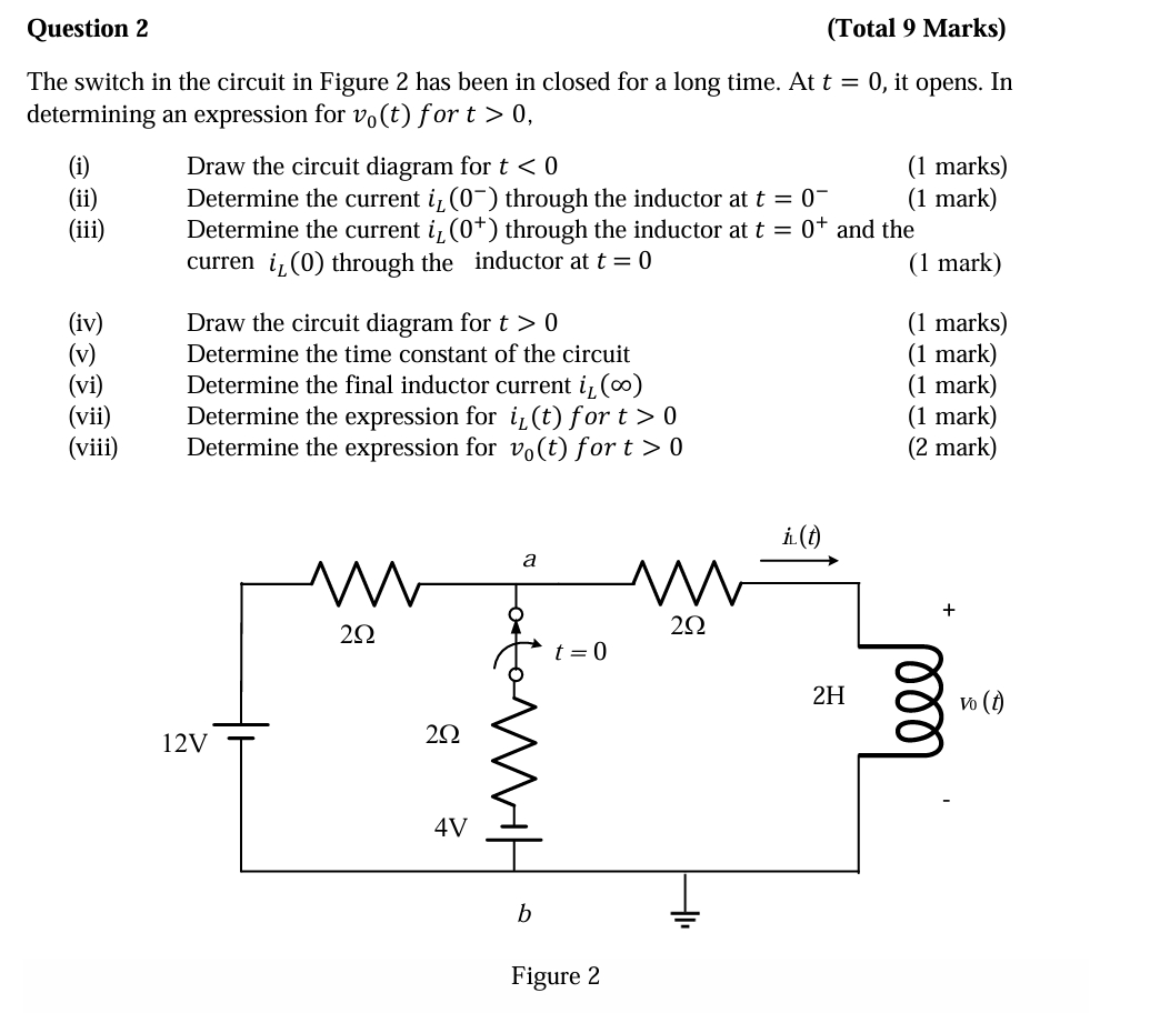 Solved Question 2The switch in the circuit in Figure 2 ﻿has | Chegg.com