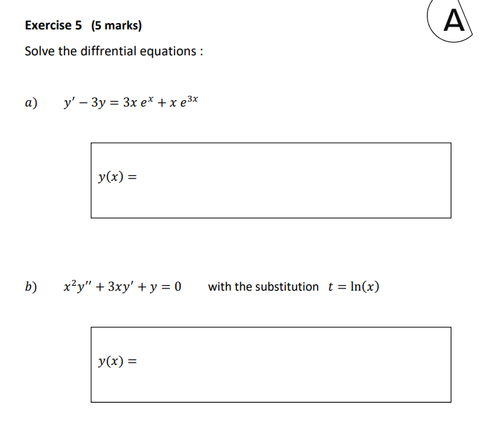 Solved Exercise 5 (5 ﻿marks)Solve the diffrential equations | Chegg.com