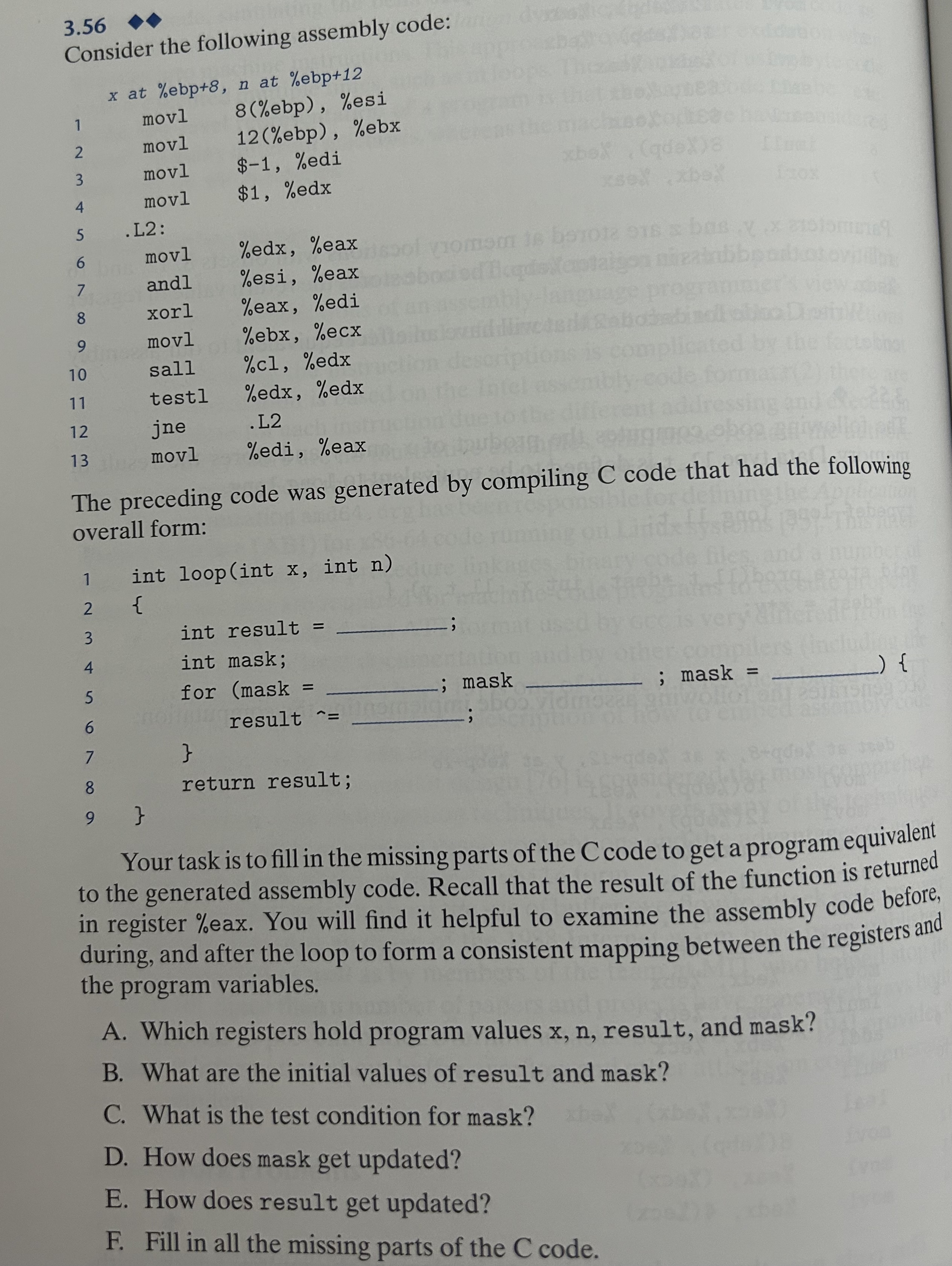 Solved x at % ebp +8,n at %ebp+12 movl 8(% ebp ),% esi movl | Chegg.com