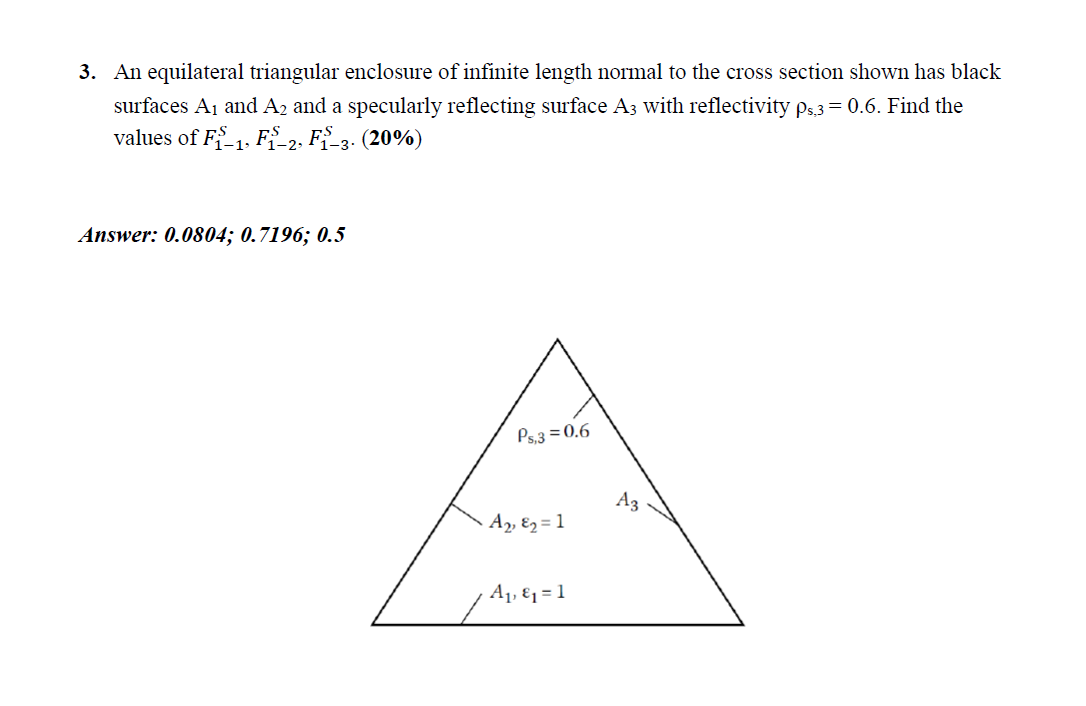 Solved 3. An equilateral triangular enclosure of infinite | Chegg.com