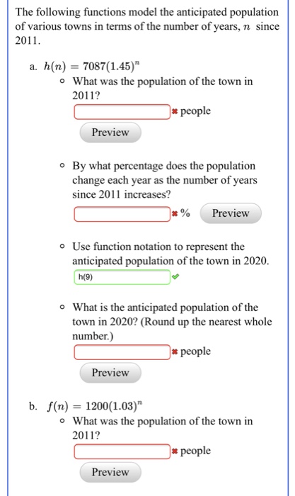 Solved The following functions model the anticipated | Chegg.com