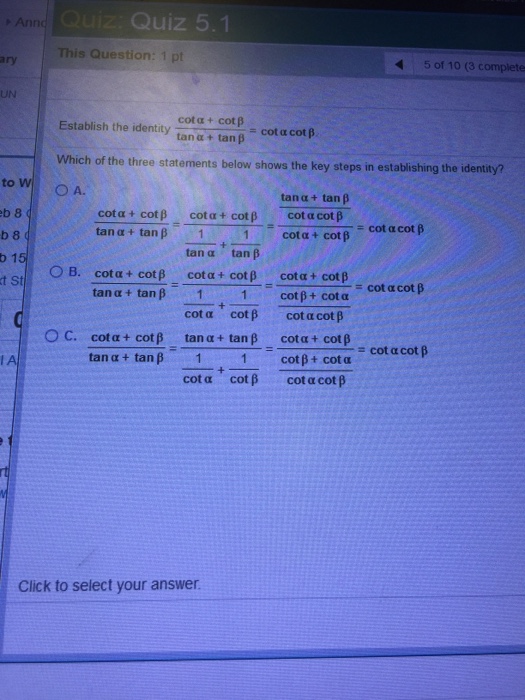 Solved Establish the identity cot alpha + cot beta/tan alpha | Chegg.com