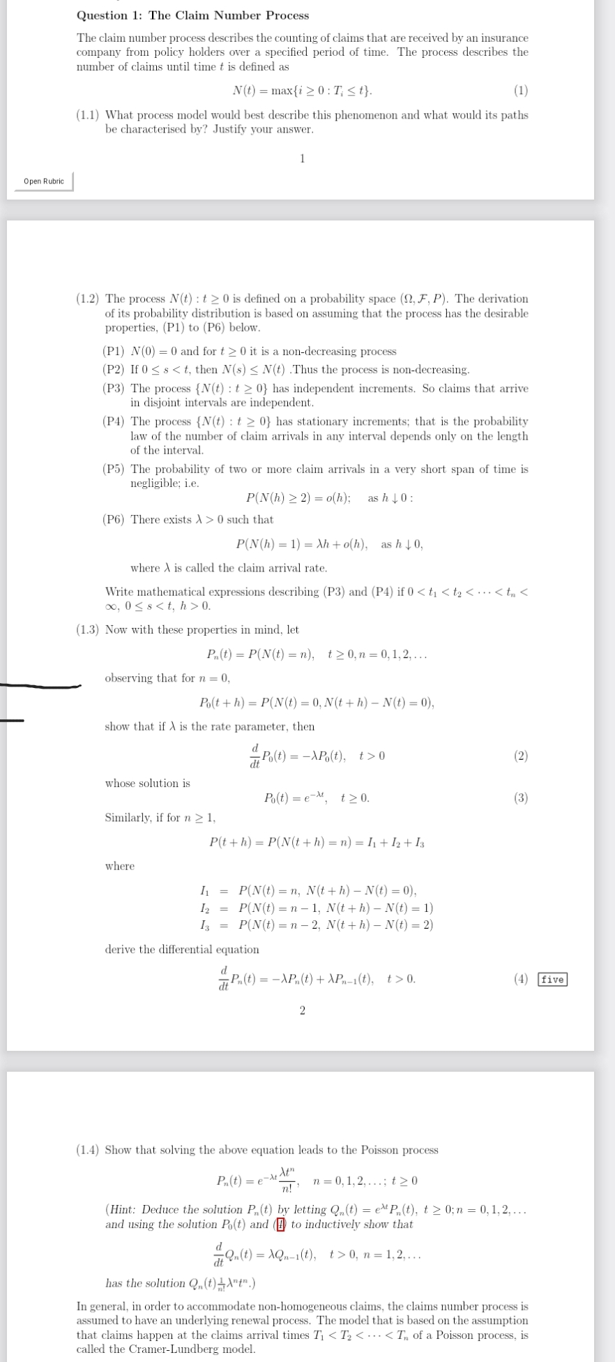 Solved Question 1: The Claim Number Process The claim number | Chegg.com