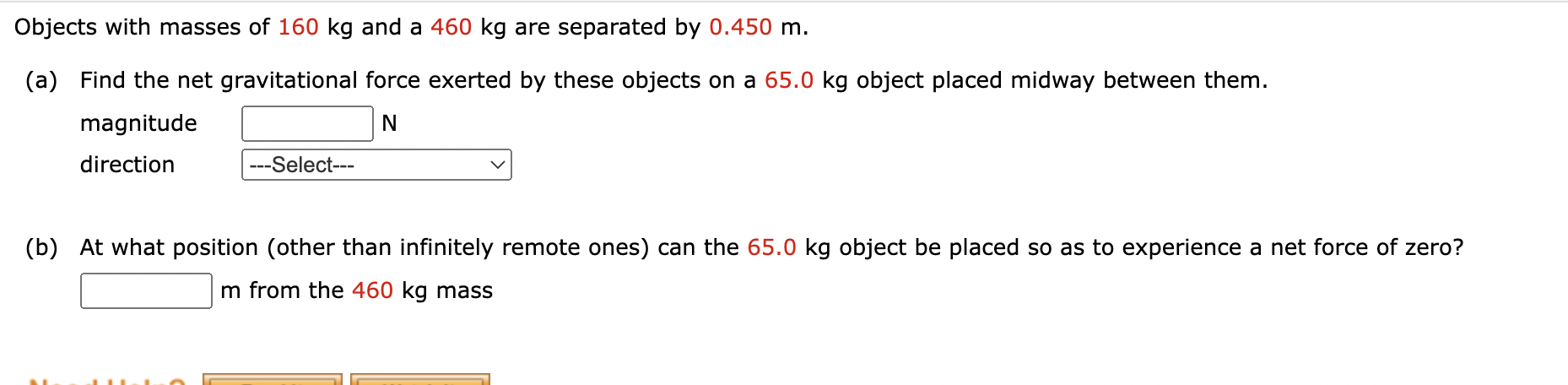 Solved Objects with masses of 160 kg and a 460 kg are | Chegg.com