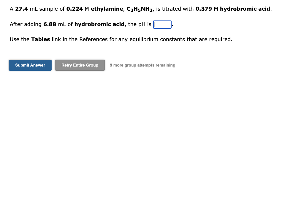 Solved A 27.4 mL sample of 0.224M ethylamine, C2H5NH2, is | Chegg.com