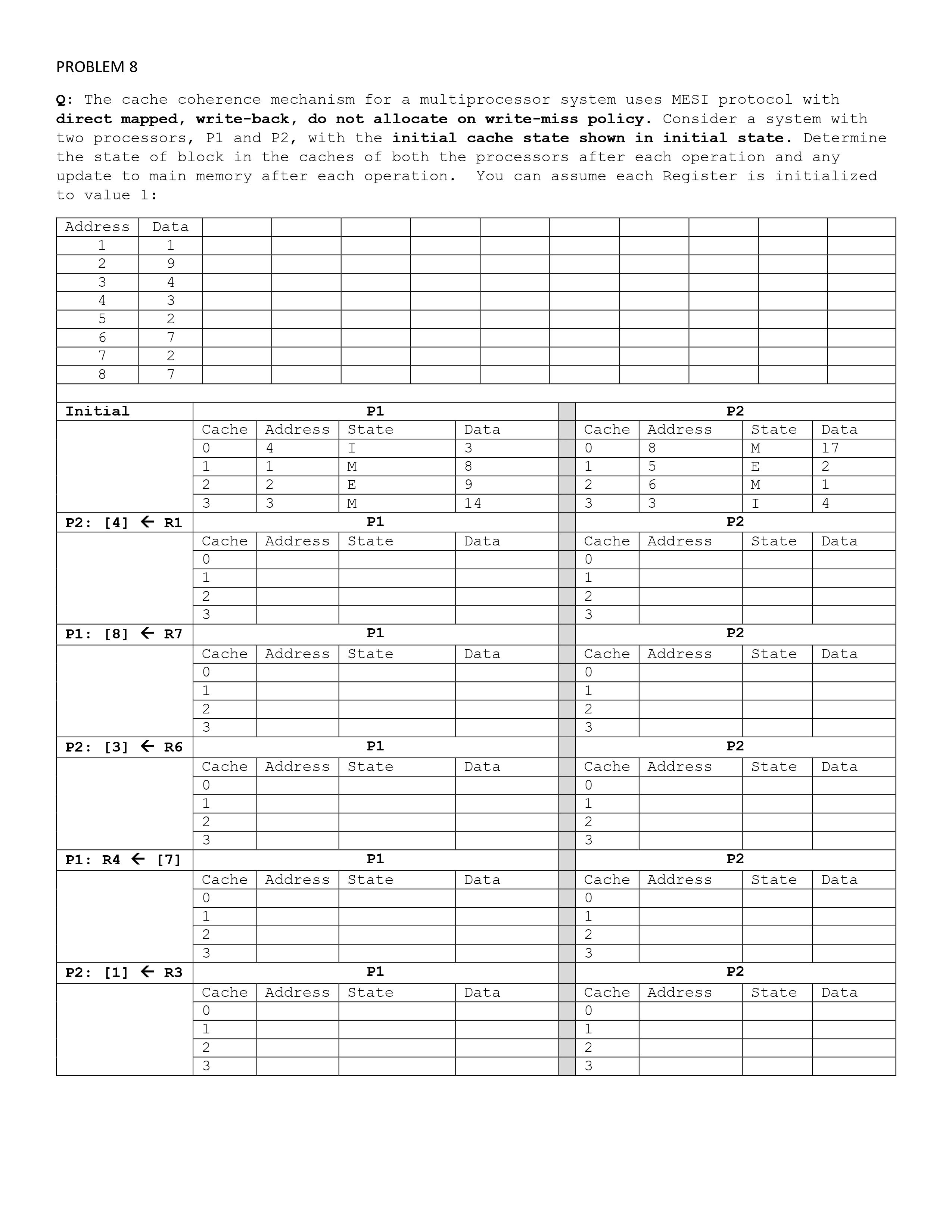 PROBLEM 8 Q: The cache coherence mechanism for a | Chegg.com