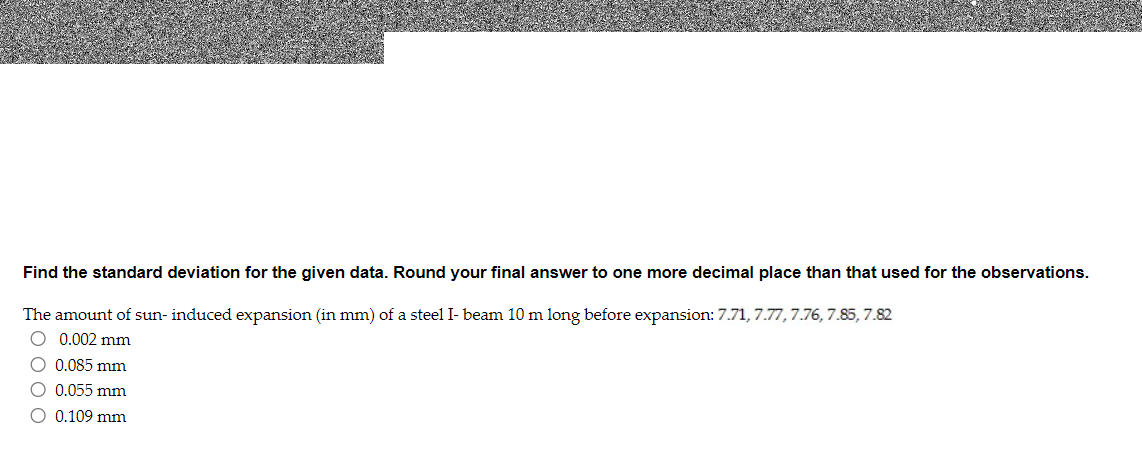 Solved Find the standard deviation for the given data. Round | Chegg.com