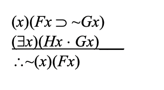 Solved (x)(Fx > ~Gx) (Ex)(Hx · Gx) ::~(x)(Fx) | Chegg.com