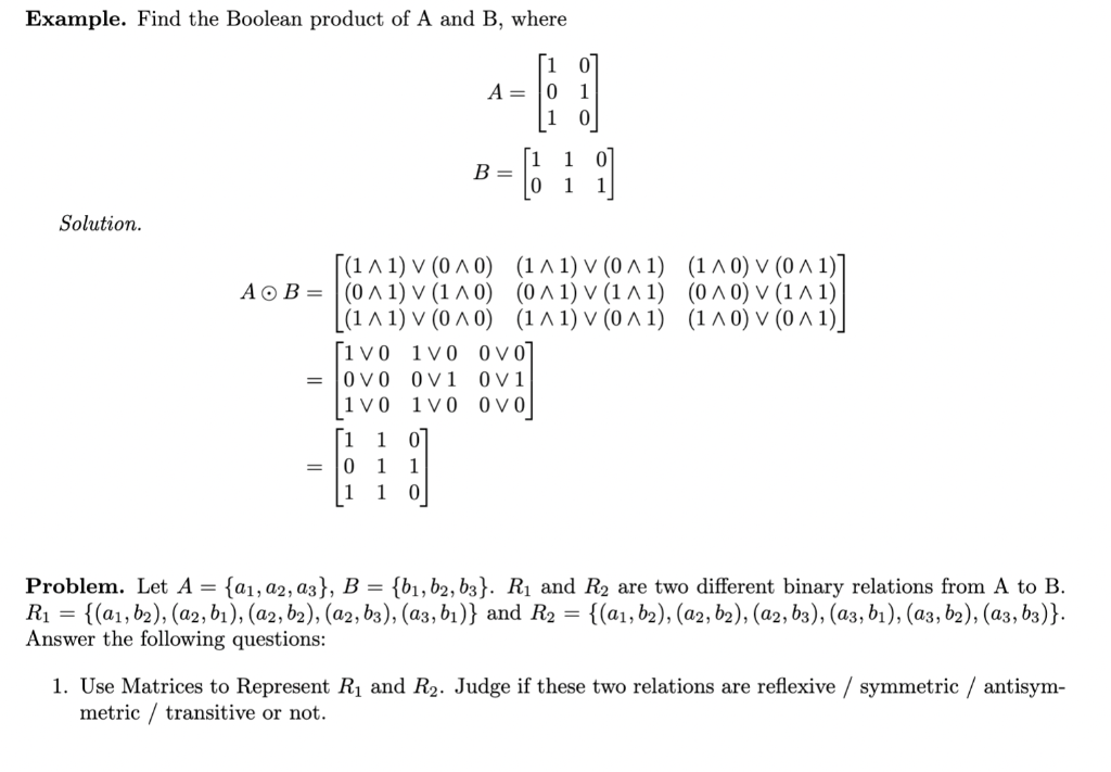 Let A = {a1, a2, a3}, B = {b1, b2, b3}. R1 and R2 are | Chegg.com