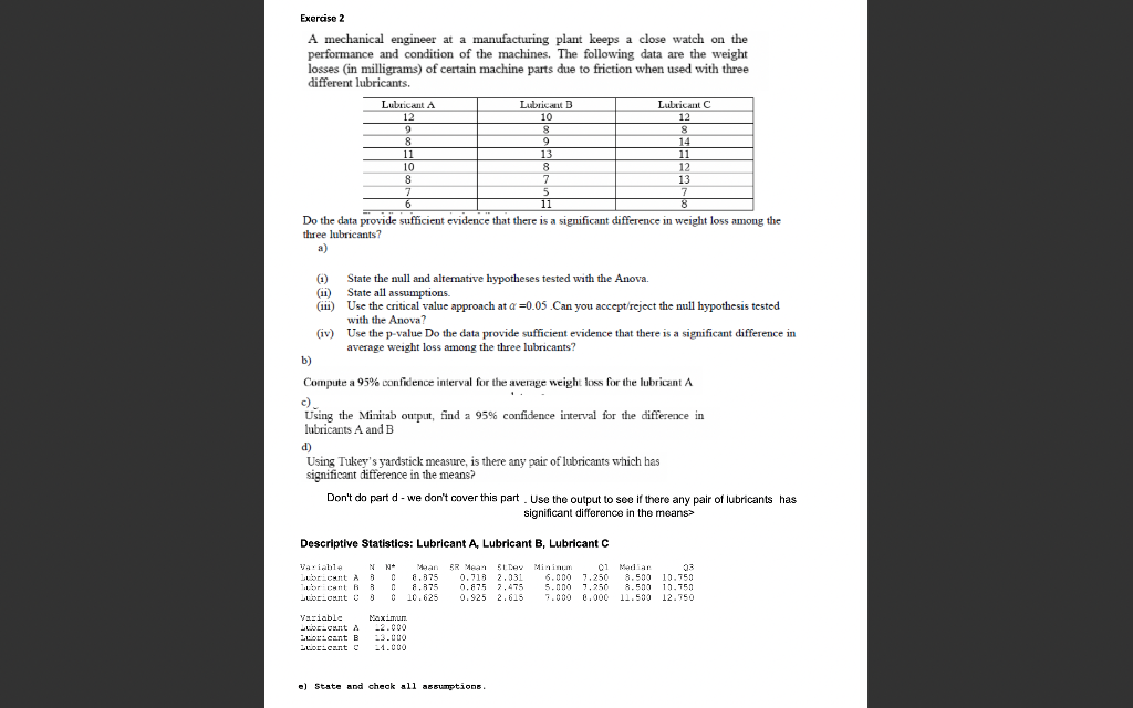 Solved Exercise 2 A mechanical engineer at a manufacturing | Chegg.com