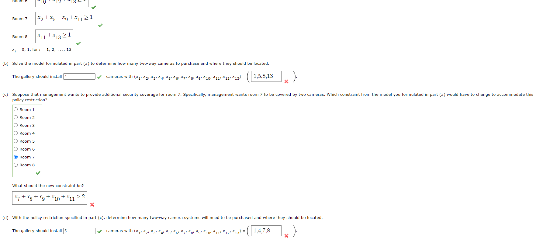 Solved number of two-way cameras.Room 7x2+x5+x9+x11≥1 Room | Chegg.com