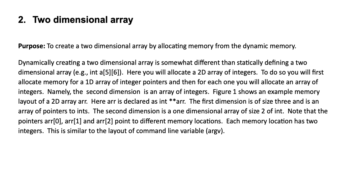 2. Two dimensional array Purpose: To create a two | Chegg.com