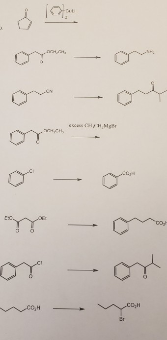 Solved CuLi CN excess CH,CH2MgBr OCH CHs Co2H OEt Co2 Eto ㄚㄚ | Chegg.com