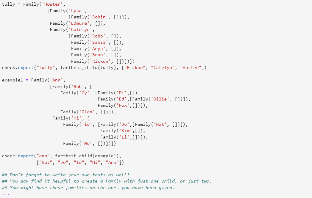 Write a function farthest_child(fam). It takes a | Chegg.com