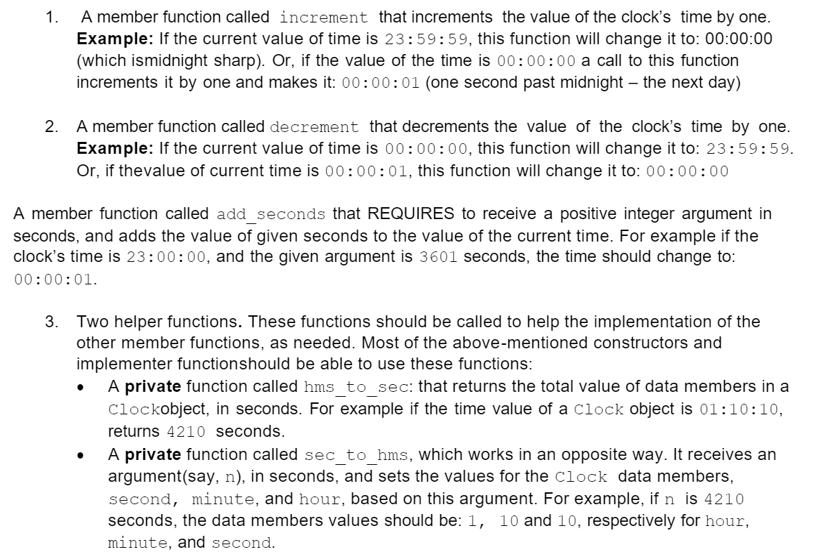 Solved 1. A member function called increment that increments | Chegg.com