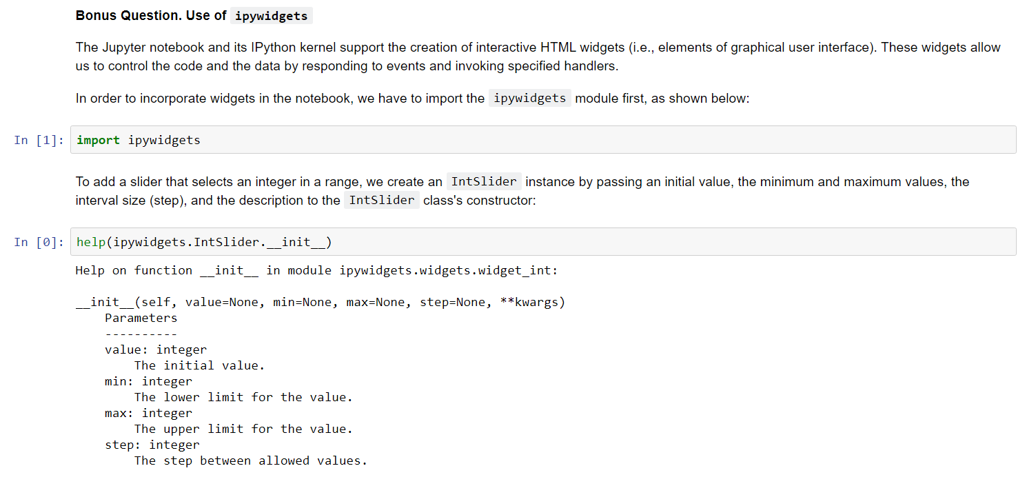 Bonus Question. Use of ipywidgets The Jupyter | Chegg.com