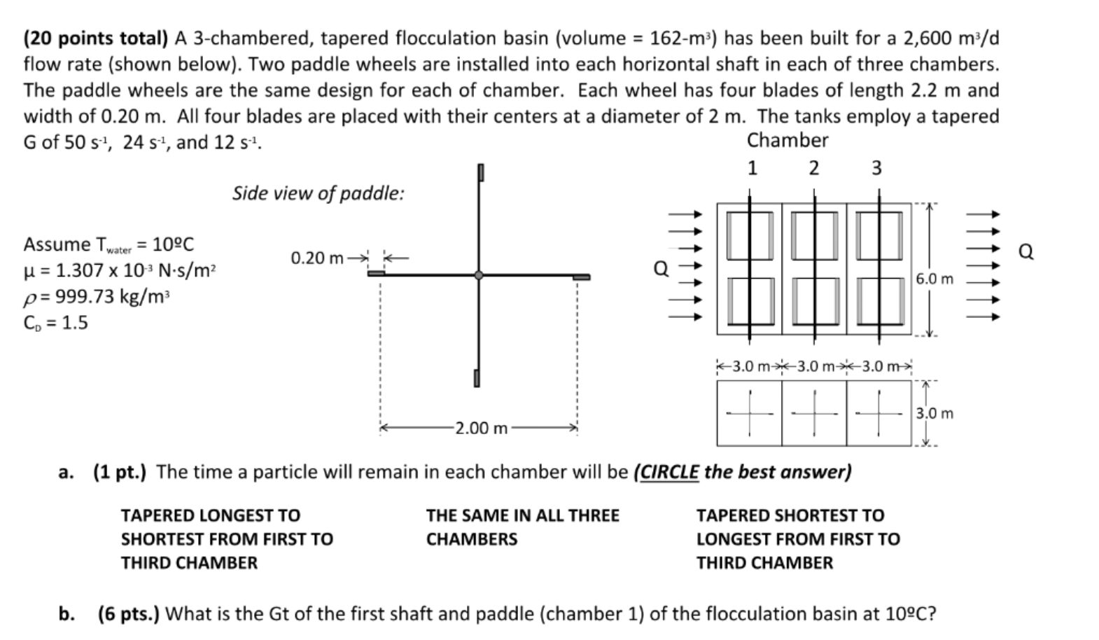 Solved (20 points total) A 3-chambered, tapered flocculation | Chegg.com