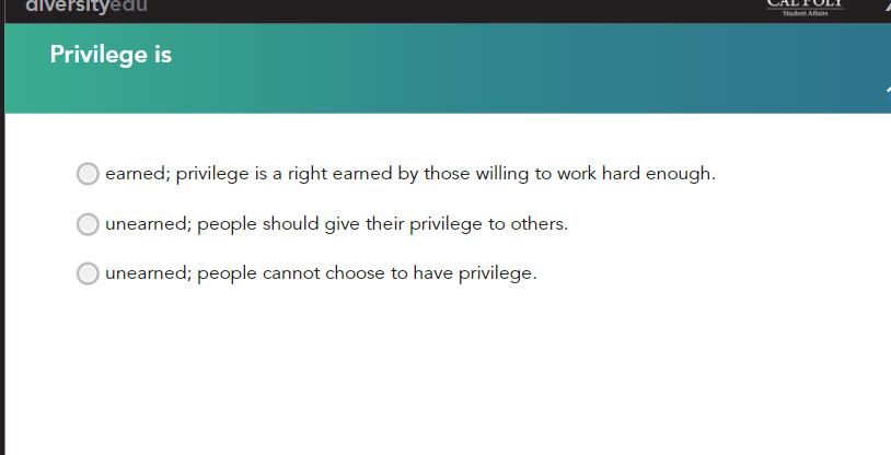 Solved diversityedu Student Affair Privilege is O earned; | Chegg.com