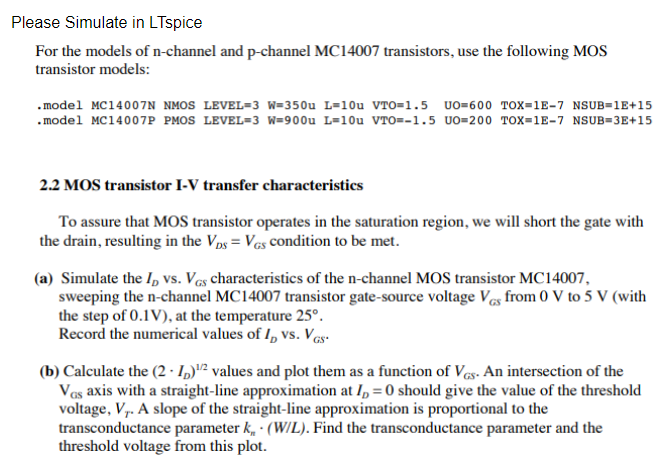 Solved Please Simulate in LTspice For the models of | Chegg.com
