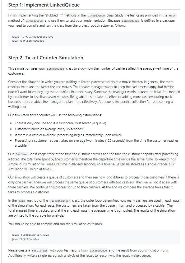 Solved TicketCounter.java: import jsjf.QueueADT; import | Chegg.com