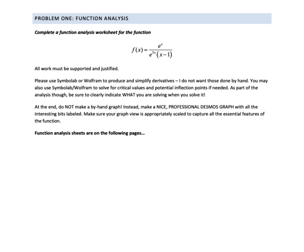 Solved PROBLEM ONE: FUNCTION ANALYSIS Complete a function | Chegg.com