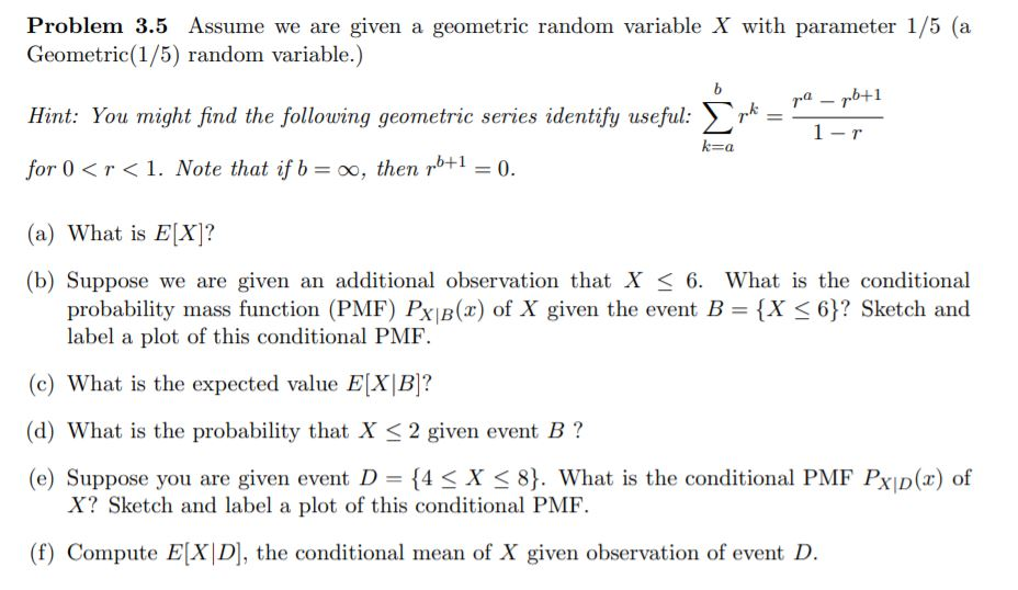 Solved Problem 35 Assume We Are Given A Geometric Random 2446