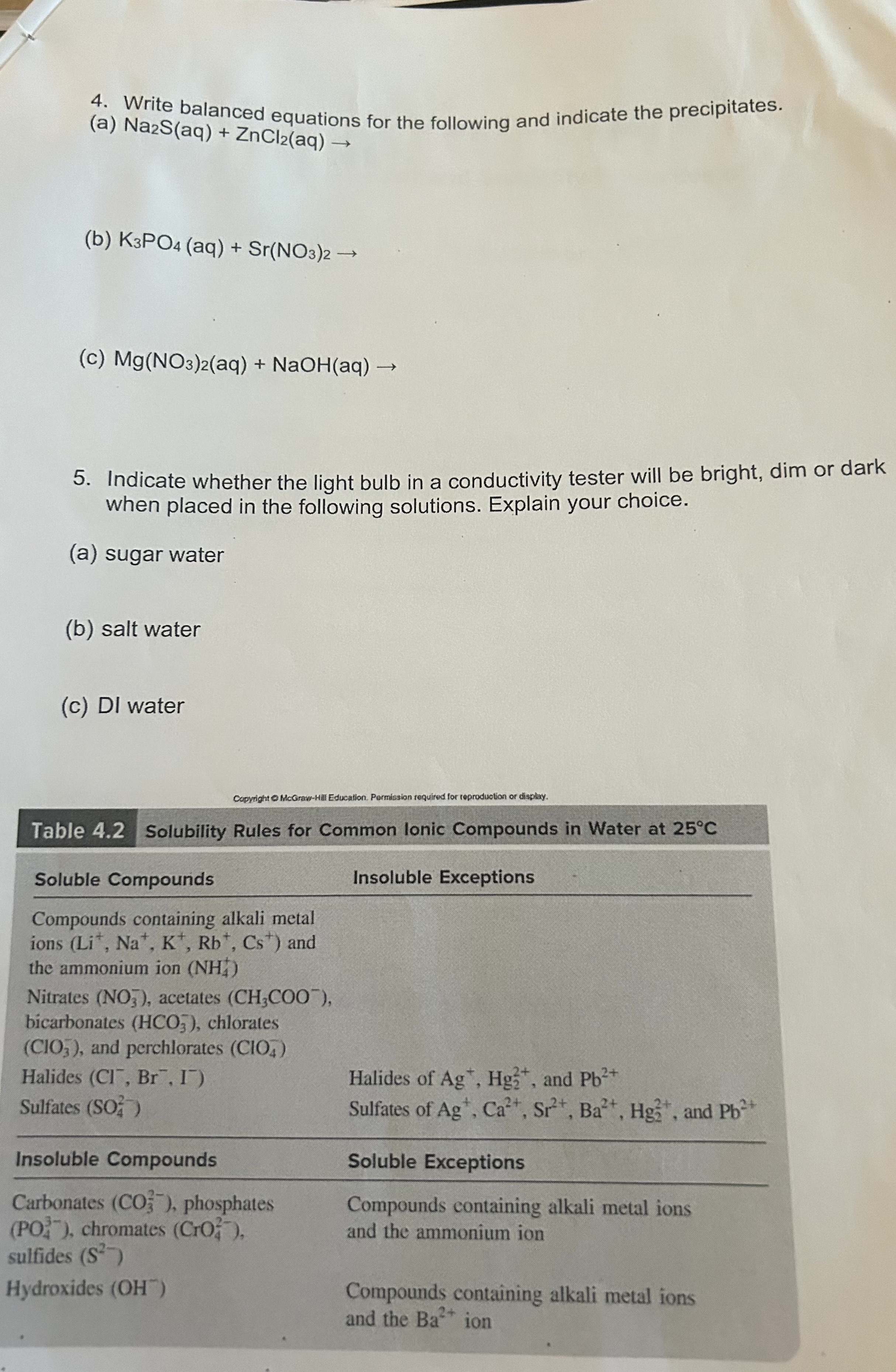 Solved 4. Write balanced equations for the following and | Chegg.com
