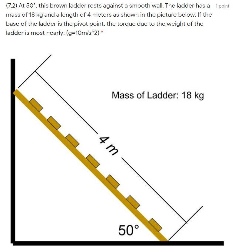 Solved (7,2) At 50°, this brown ladder rests against a | Chegg.com