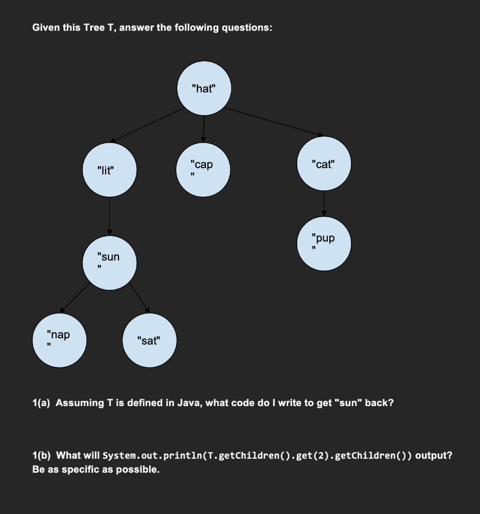 Solved Given this Tree T, answer the following questions: | Chegg.com
