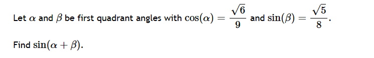 Solved Let α and β be first quadrant angles with cos(α)=96 | Chegg.com