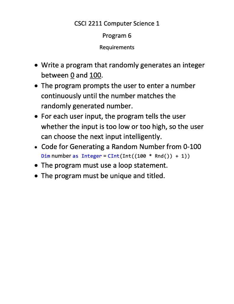 Solved CSCI 2211 Computer Science 1 Program 6 Requirements • | Chegg.com