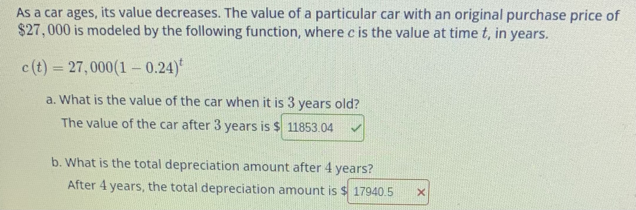 Solved As a car ages, its value decreases. The value of a | Chegg.com