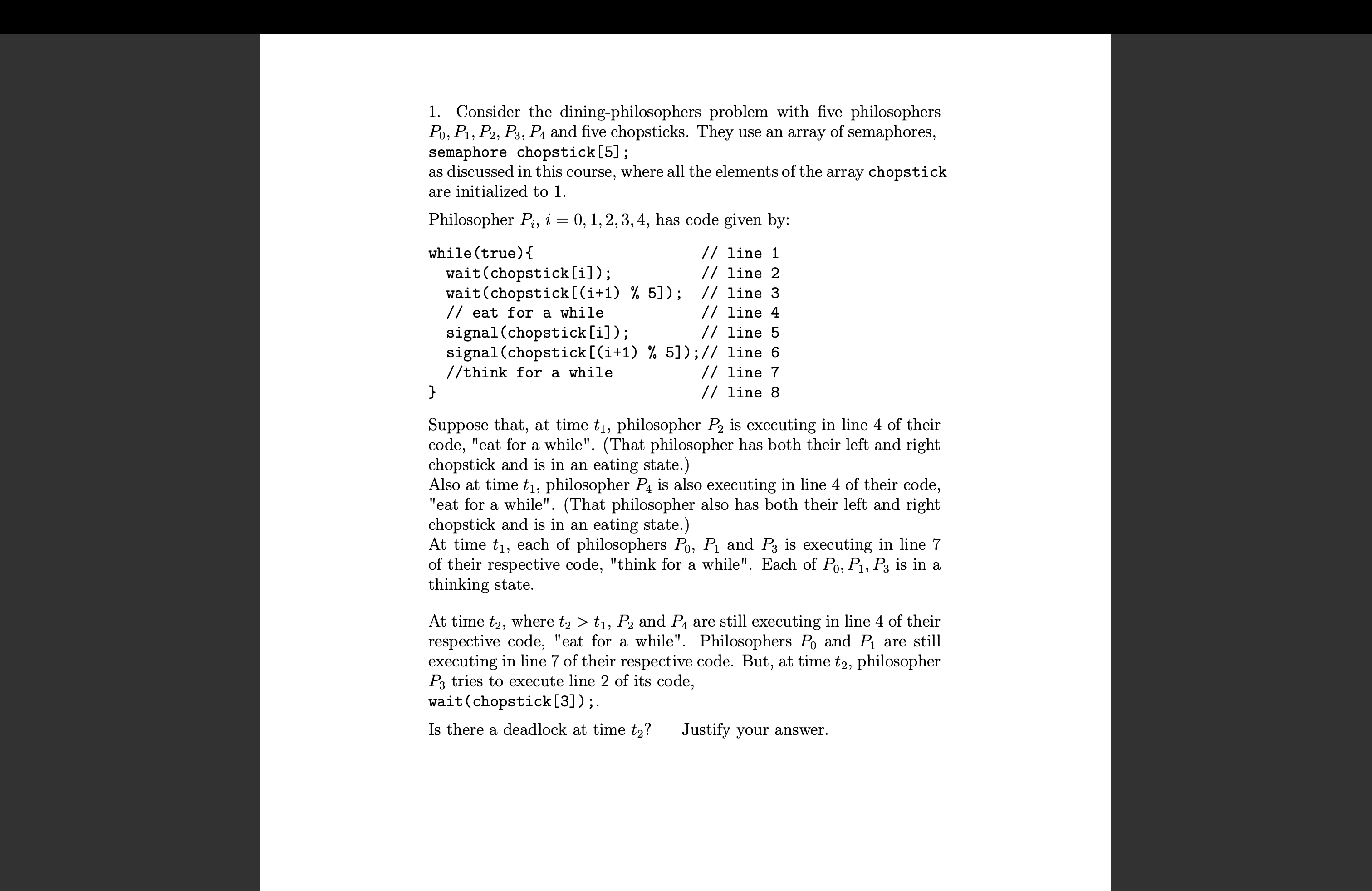Solved 1. Consider the dining-philosophers problem with five | Chegg.com