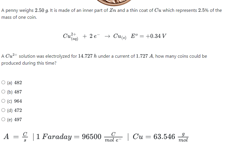 Solved A penny weighs 2.50 g. It is made of an inner part of | Chegg.com