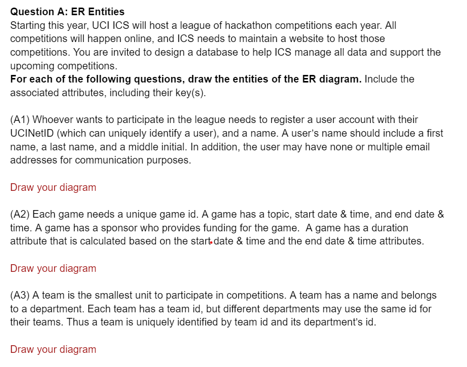 Solved Question A: ER Entities Starting this year, UCI ICS | Chegg.com
