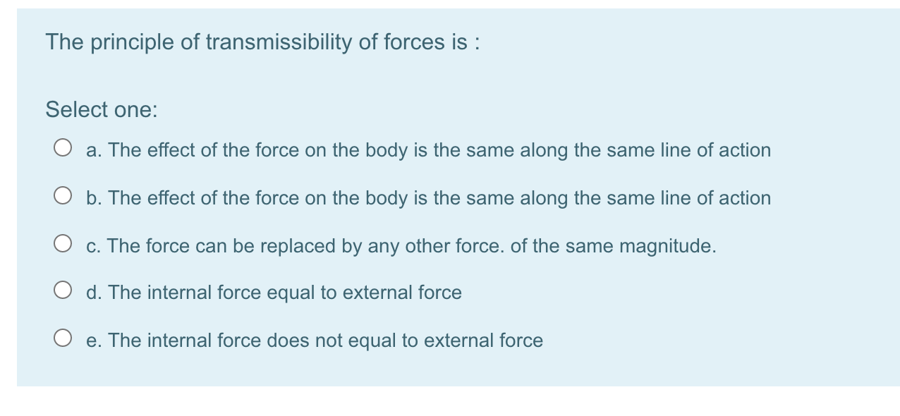 Solved The principle of transmissibility of forces is : | Chegg.com
