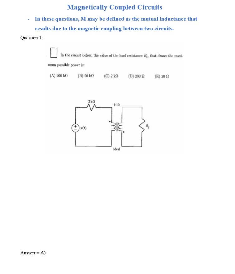 Solved Magnetically Coupled Circuits - In these questions, M | Chegg.com