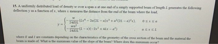 Solved 15. A uniformly distributed load of density w over a | Chegg.com