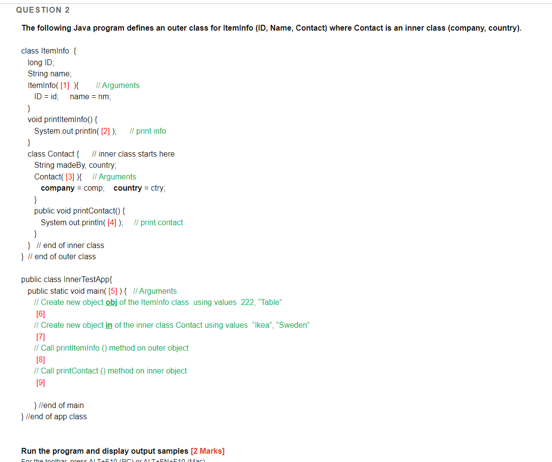Solved QUESTION 2 The following Java program defines an | Chegg.com