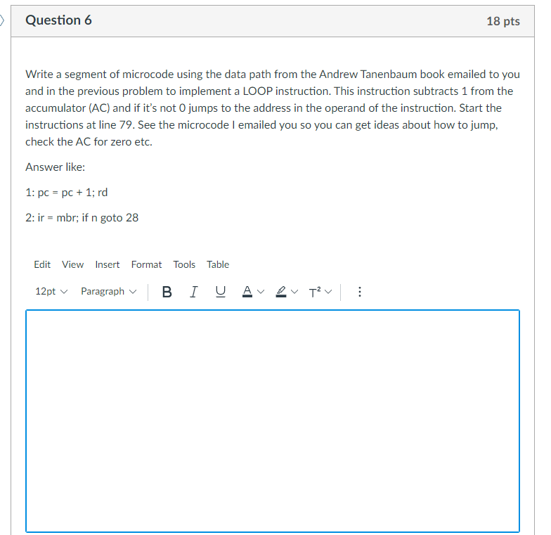 Solved Question 6 18 pts Write a segment of microcode using | Chegg.com