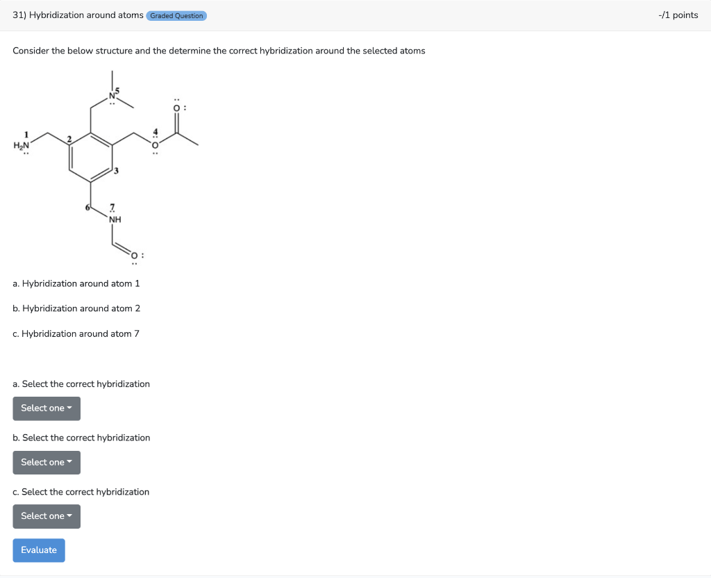 Solved 31) Hybridization around atoms Graded Question | Chegg.com