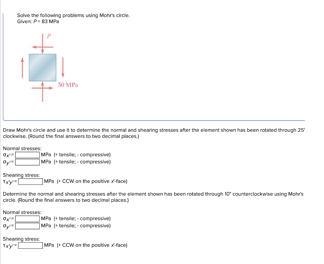 Solved Solve the following problems using Mohr's | Chegg.com