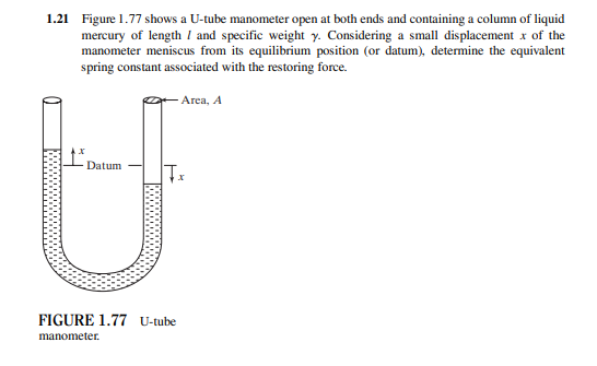 Solved 1.21 Figure 1.77 shows a U-tube manometer open at | Chegg.com